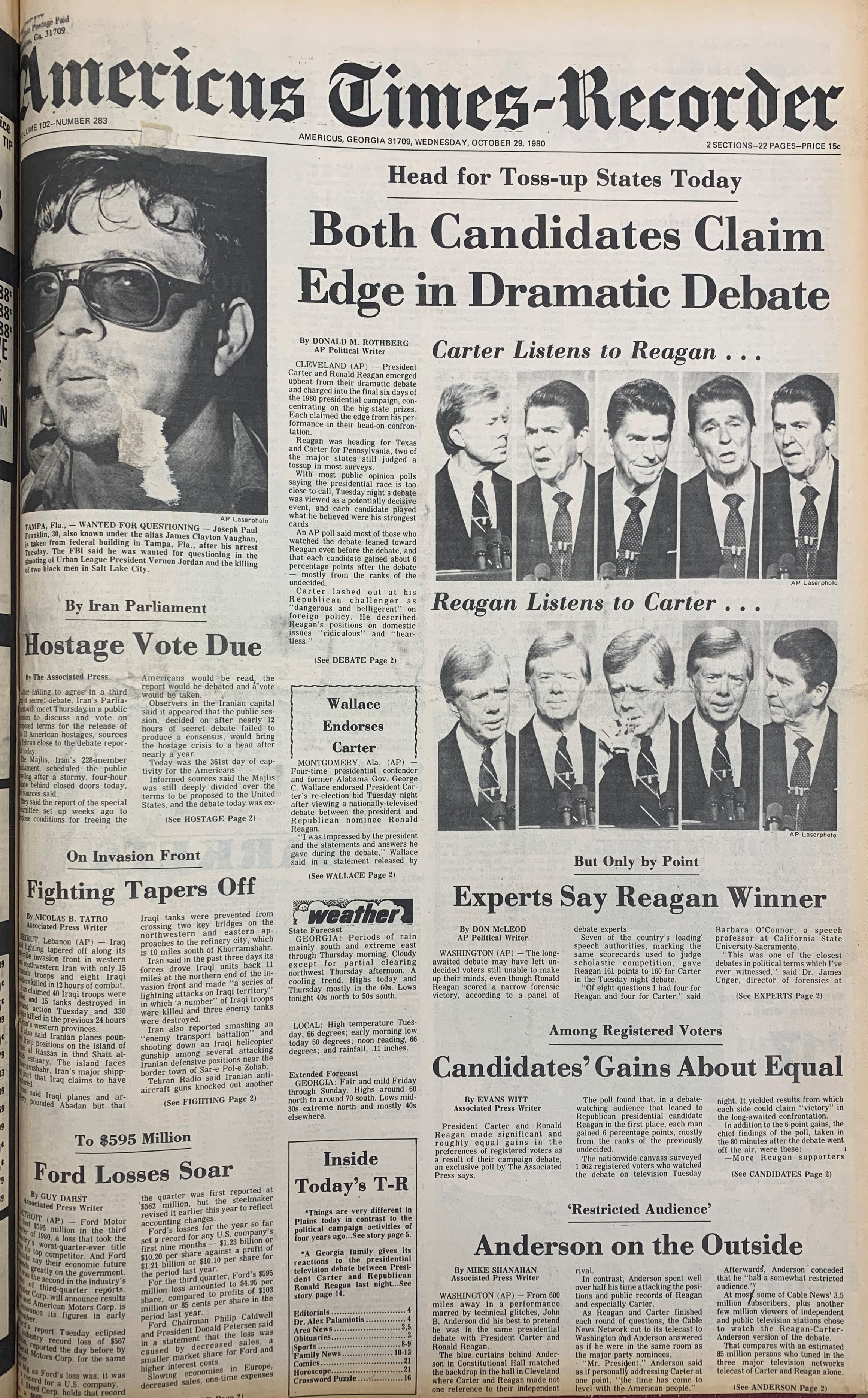 Tight race in October 1980 as Carter and Reagan debate | Americus Times ...